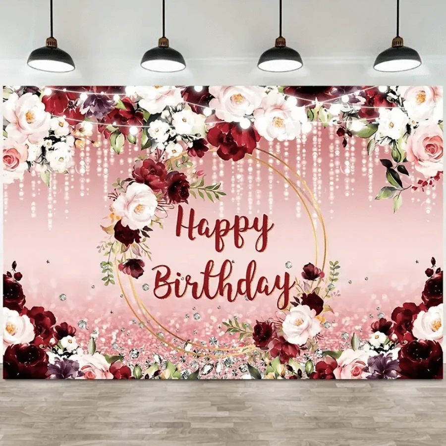 1pc, Happy Birthday Backdrop Decoration Gorgeous Flower Rose ...