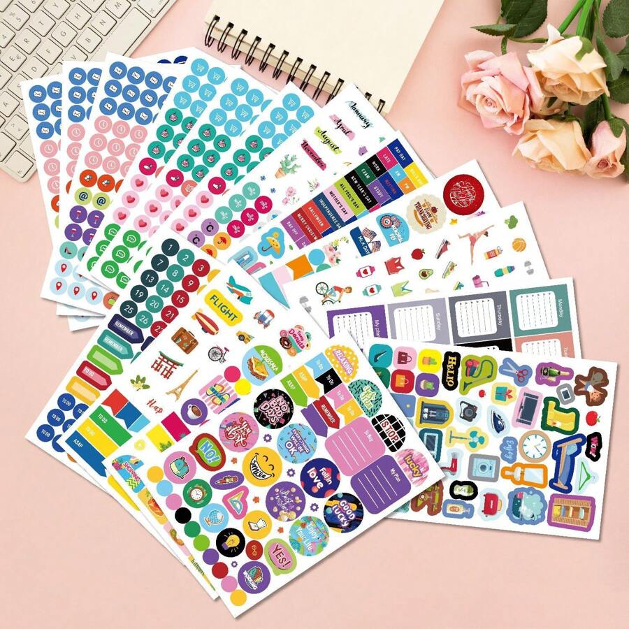 16 Sheets 1200 Stickers Plan Themed Label Stickers, Sun And Moon Diy ...