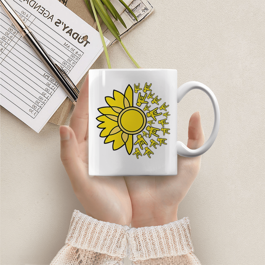 1 Piece, ASL I Love You, Sunflower Cup - 11 Ounce White Coffee Cup ...