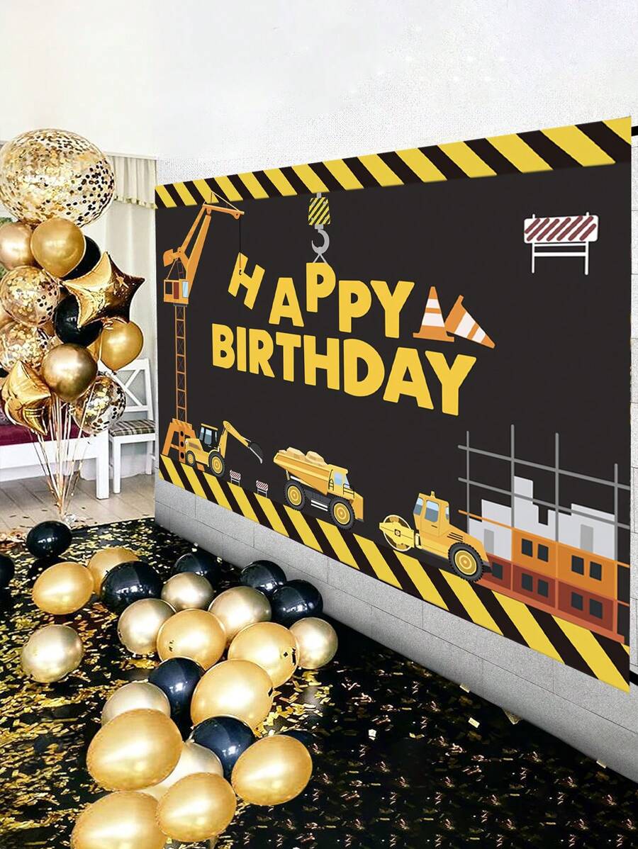 1pcs Construction Theme Happy Birthday Backdrop Cloth, Building Theme ...