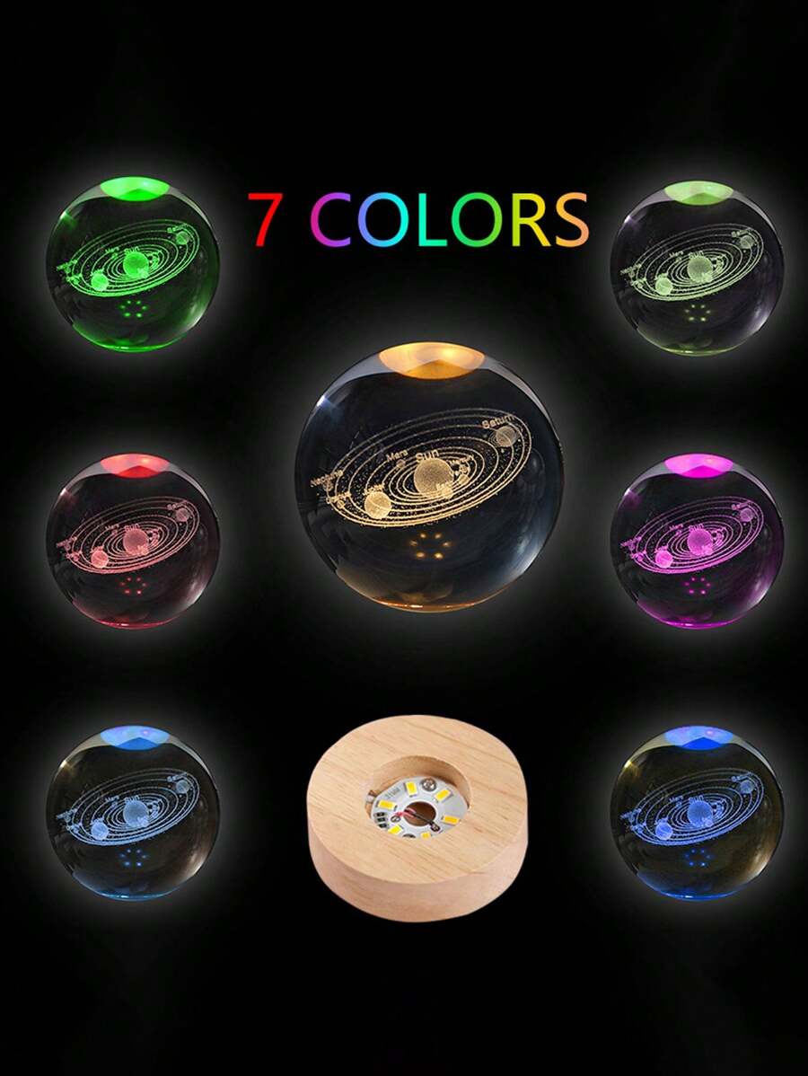 3D Solar System Model Crystal Ball Laser Engraved Hologram With Light ...