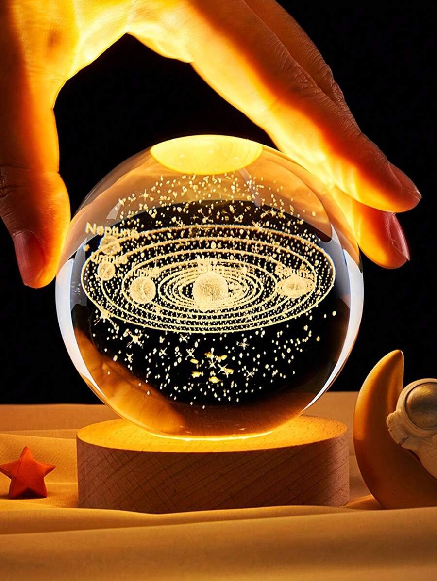 3D Solar System Model Crystal Ball Laser Engraved Hologram With Light ...