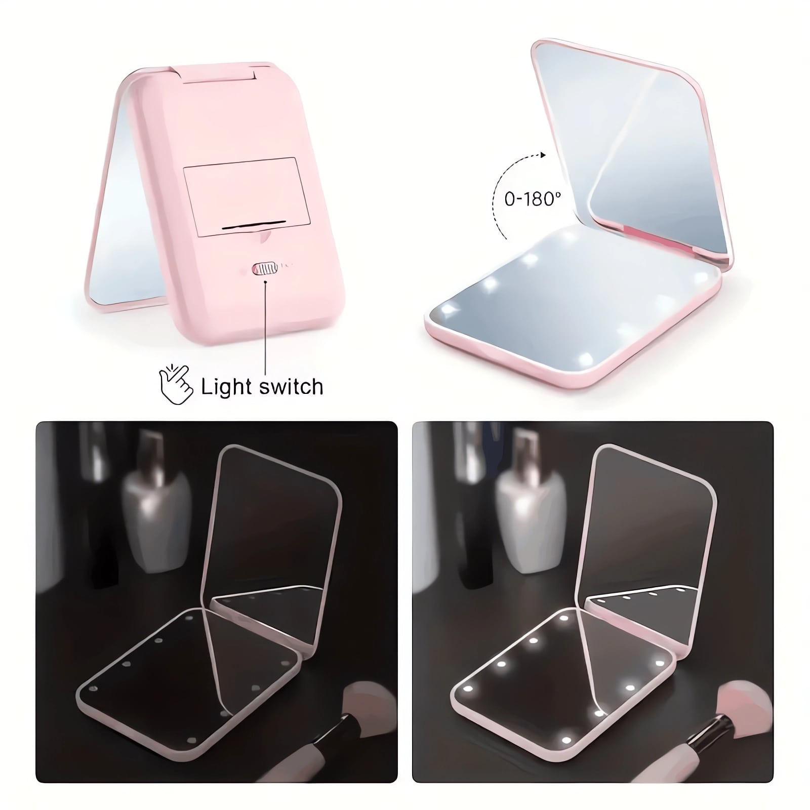 Led Pocket Makeup Mirror, 1x/3x Magnifying Led Mini Compact Travel ...