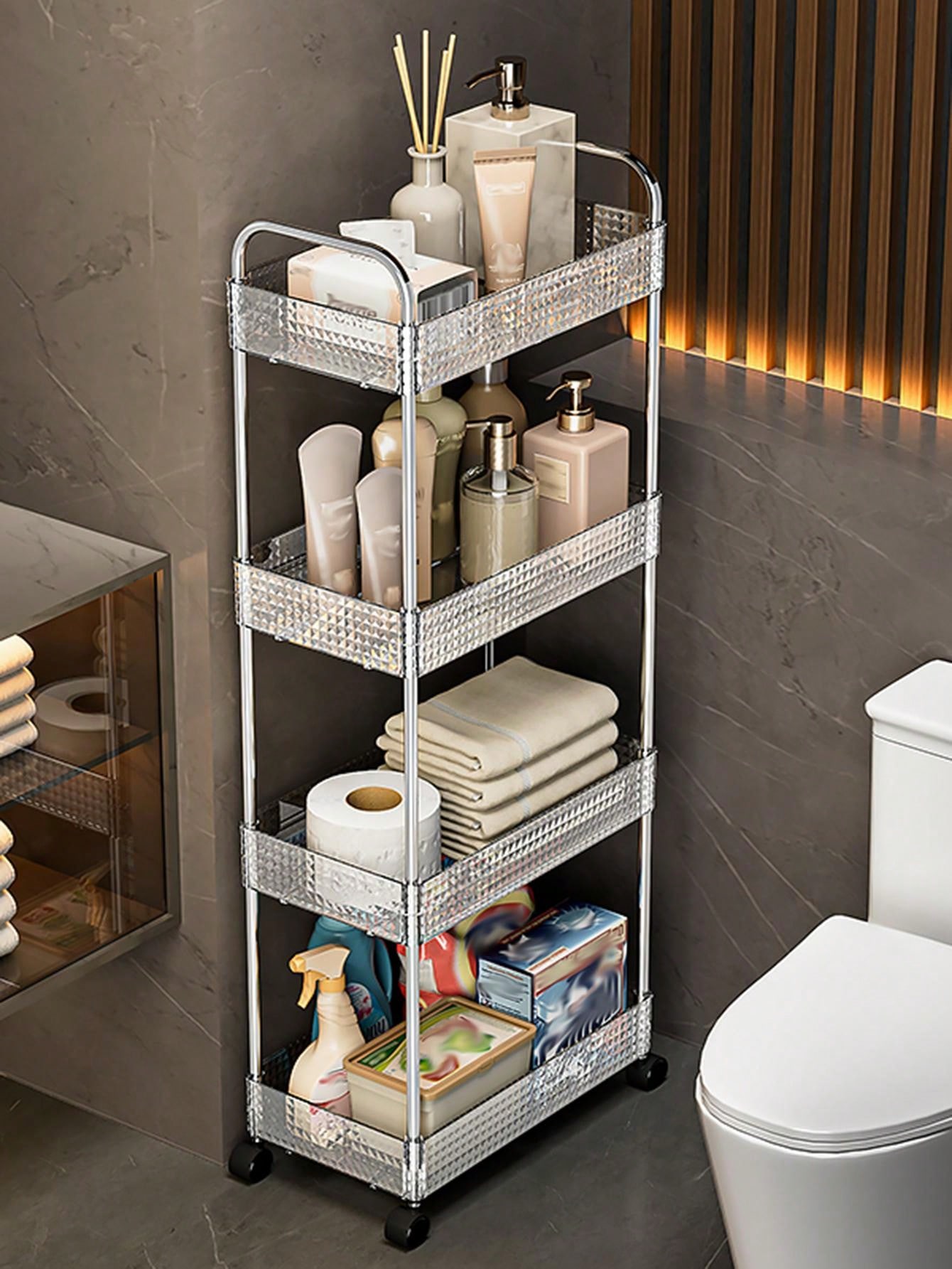1pc Kitchen Gap Storage Rack/Floor-Standing Movable Shelf, Bathroom ...