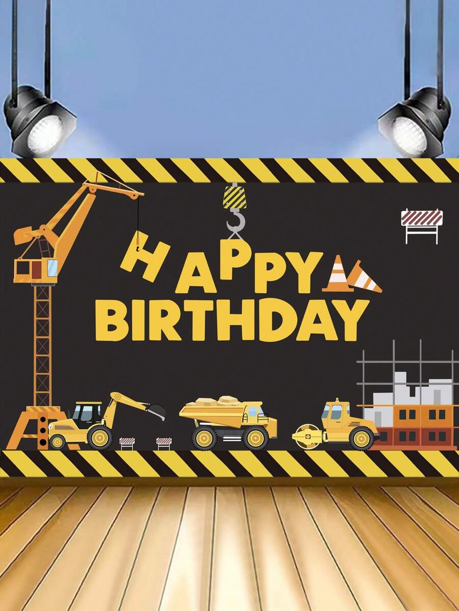 1pcs Construction Theme Happy Birthday Backdrop Cloth, Building Theme ...