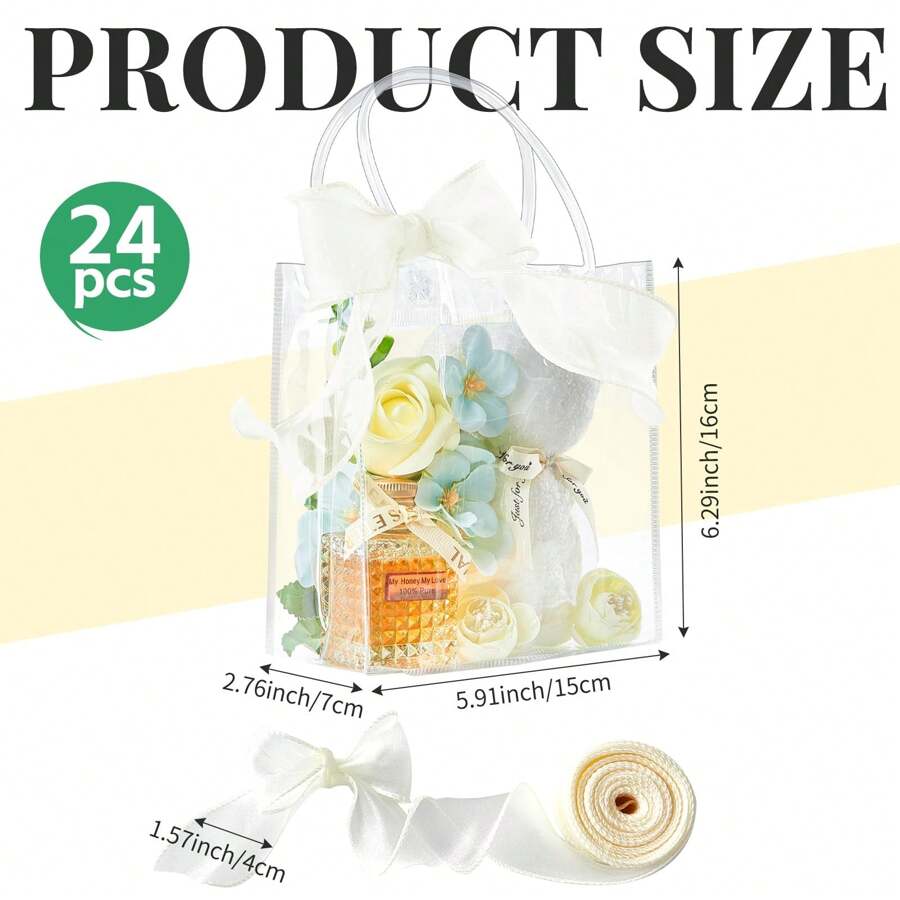 24 Pack Wedding Party Clear Gift Bags With Handle, Transparent Pvc ...