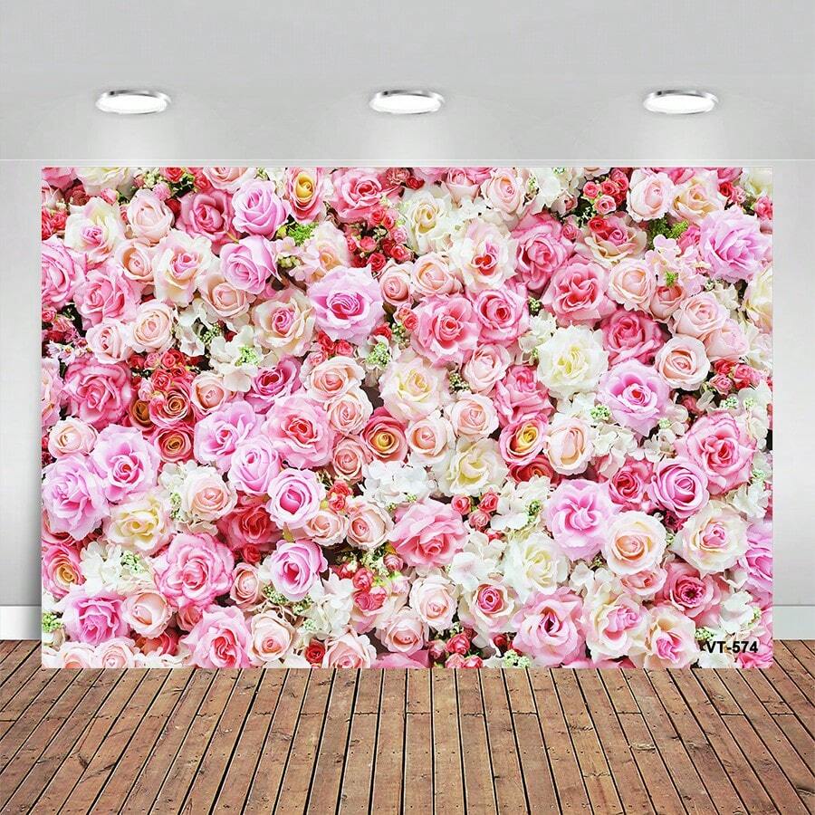 Pink Flowers Backdrop Pink Rose Wall Photography Background Wedding ...