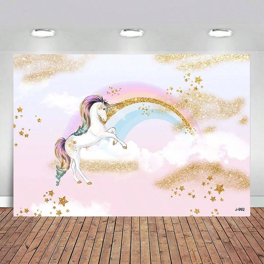Unicorn Pink Backdrops Happy Birthday Rainbow Photographic Children ...