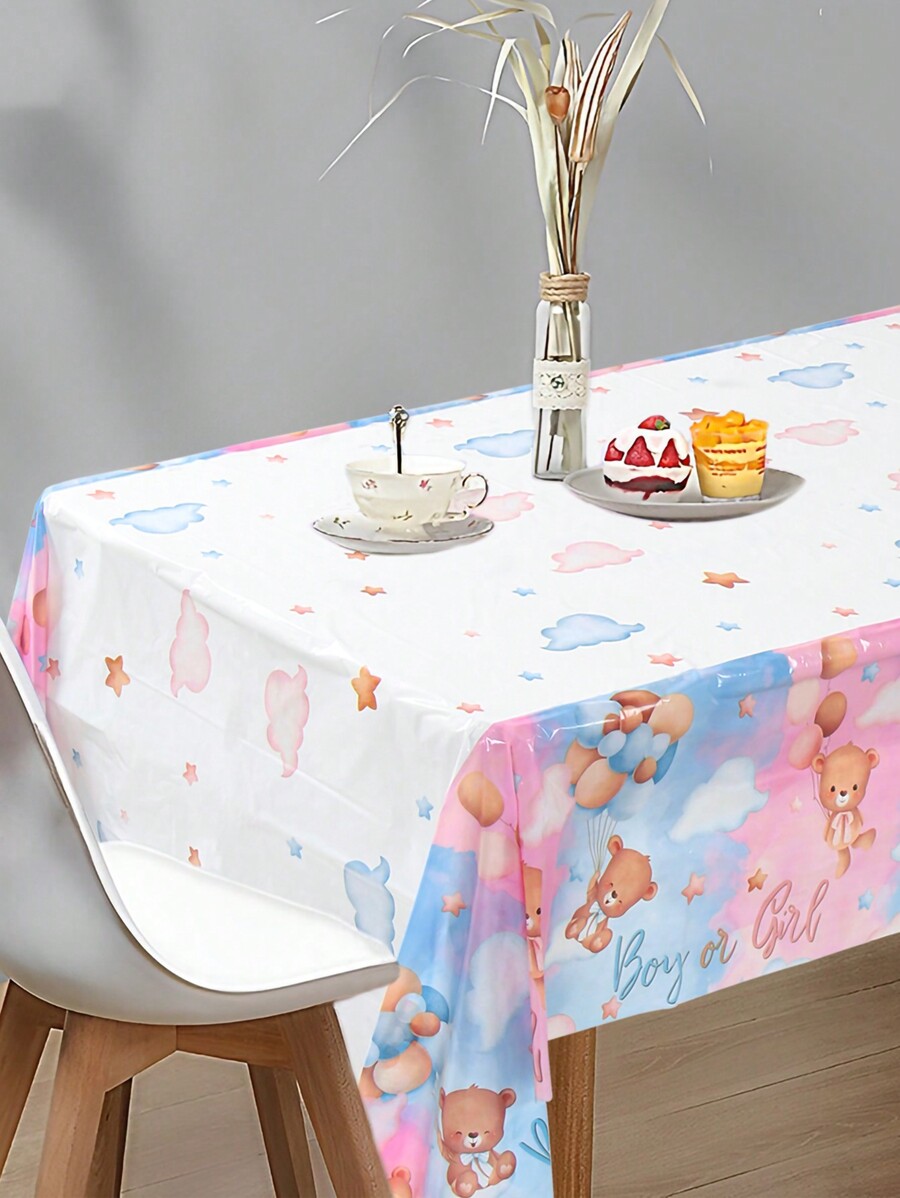 1pc 220*130CM Bear Pattern Gender Reveal TableCloth,Gender Reveal Boy ...