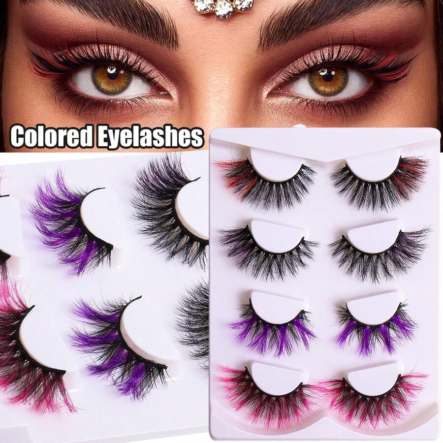 4pairs Mix Style 8-20mm 6d Women's Colorful False Eyelashes, Featuring ...