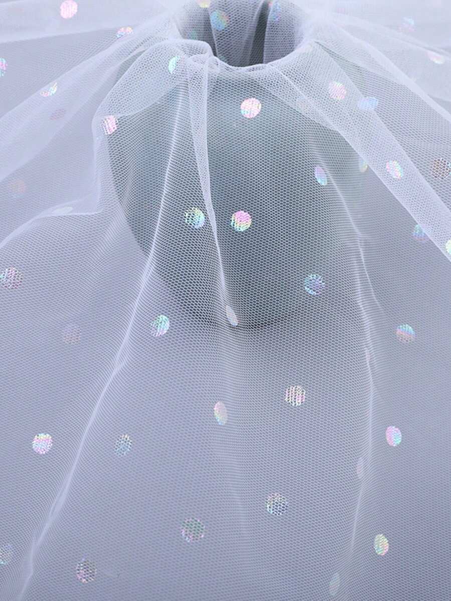1pc White Soft Sheer Fabric With Holographic Polka Dots And Gold Foil ...