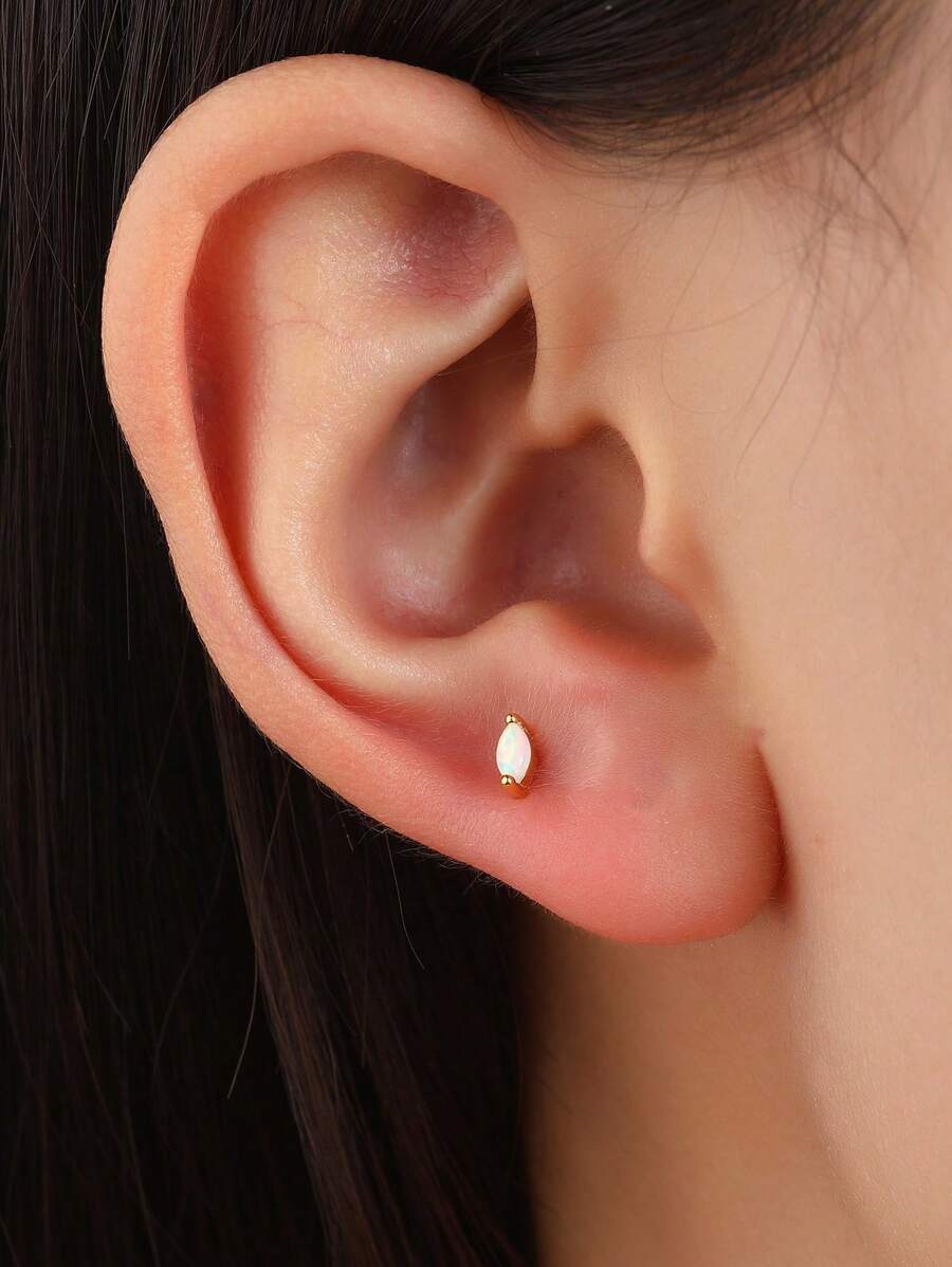 Single Sterling Silver S925 Piercing Stud Earring For Women, Synthetic ...
