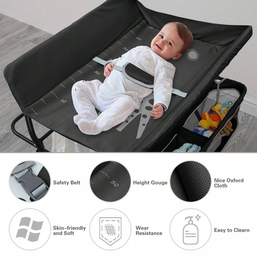 Baby Nappy Changing Table With Wheels And Storage, Folding Infant Care ...