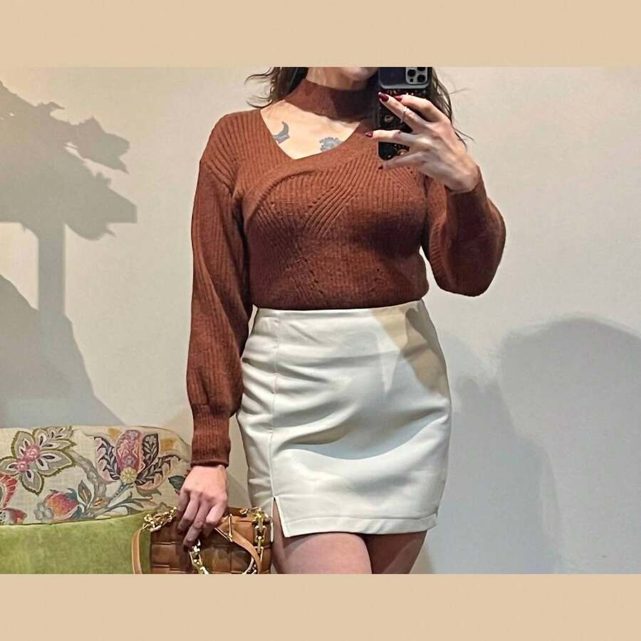 Fore FORE Mock Neck Cut-Out Sweater In Brown | SHEIN USA