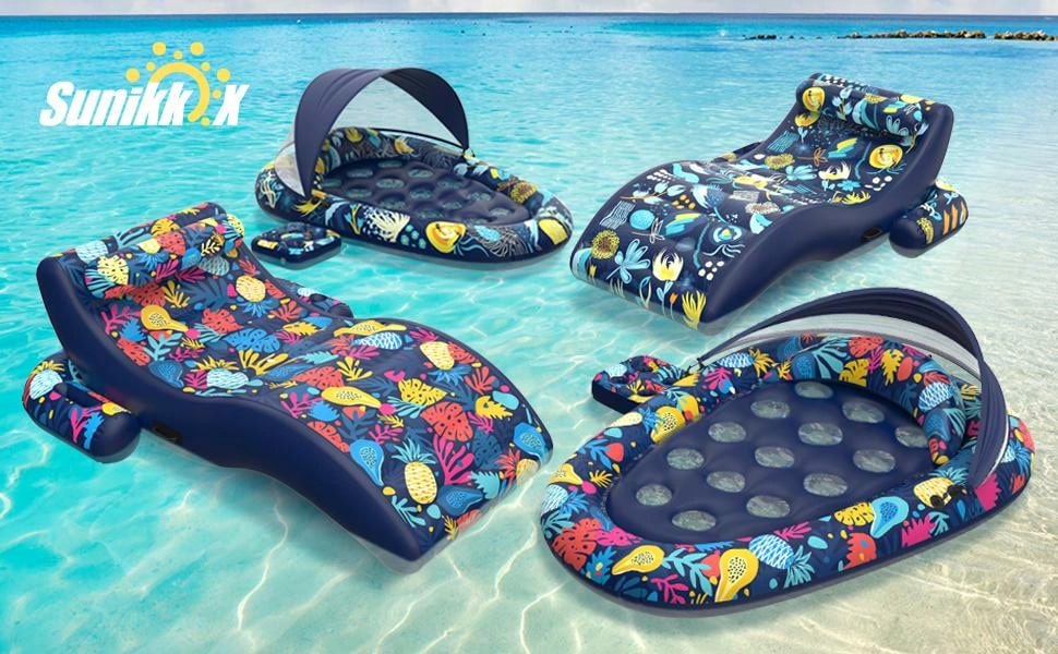 2-In-1 Pool Floats Adult Luxury Inflatable Lounge Chair With Headrest ... 2-In-1 Pool Floats Adult Luxury Inflatable Lounge Chair With Headrest ...