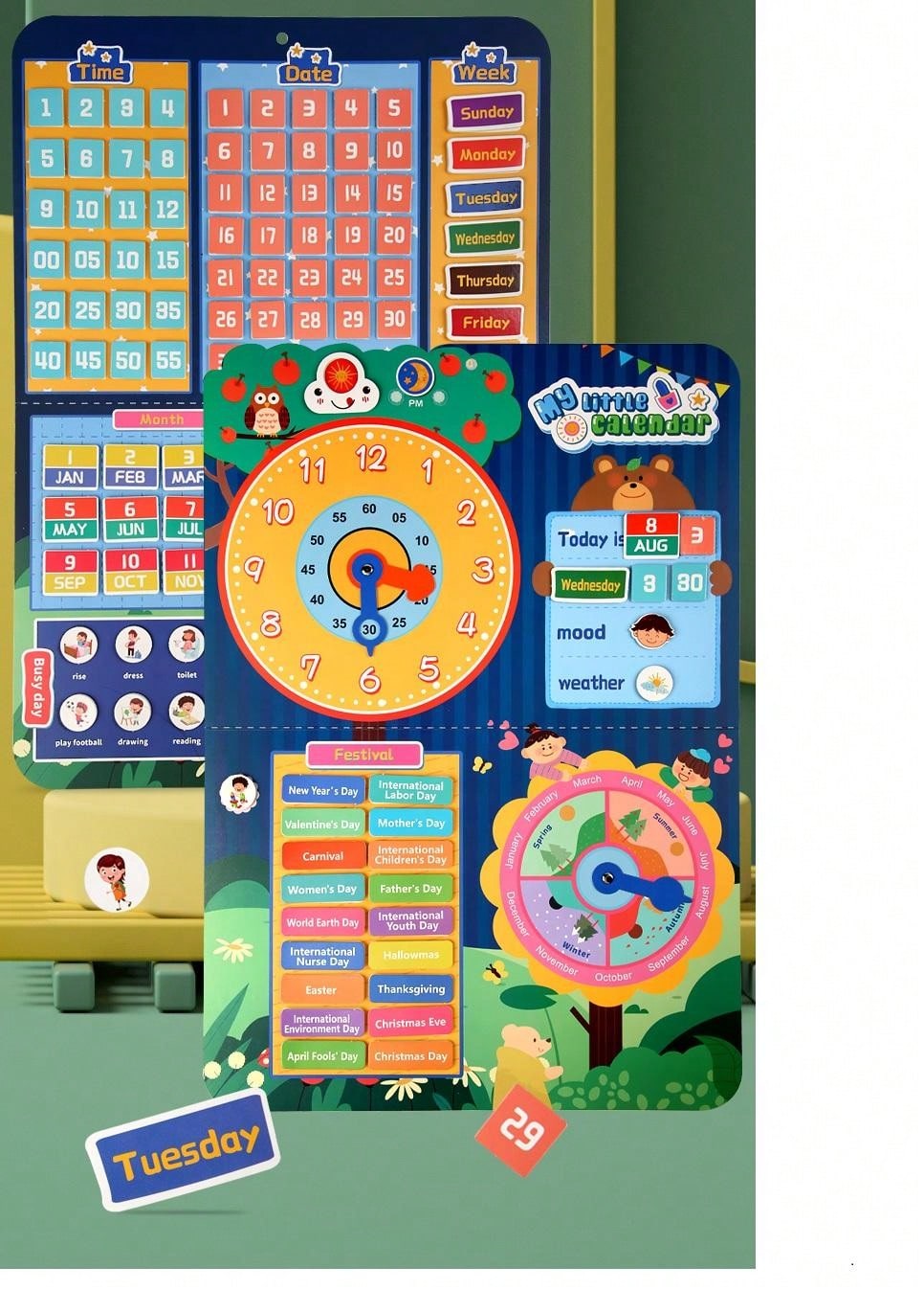 Cartel De Aprendizaje Del Tiempo De Jardín De Infantes Para Niños Con ...