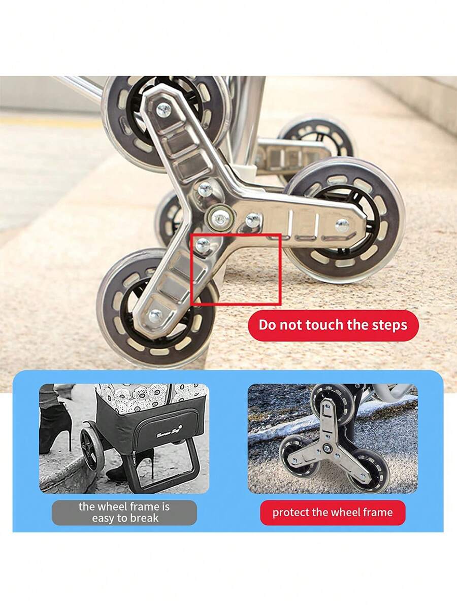 Folding Shopping Trolley 6 Wheels Stair Climber Cart With Removable ...