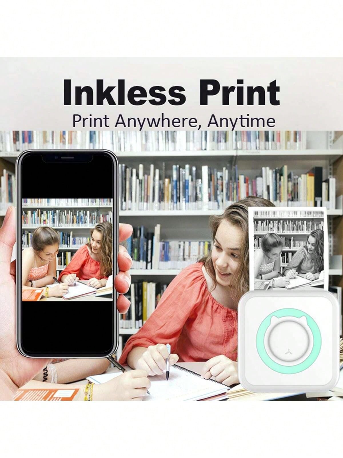 Mini Printer Portable Thermal Stickers Paper Inkless Wireless Title ...