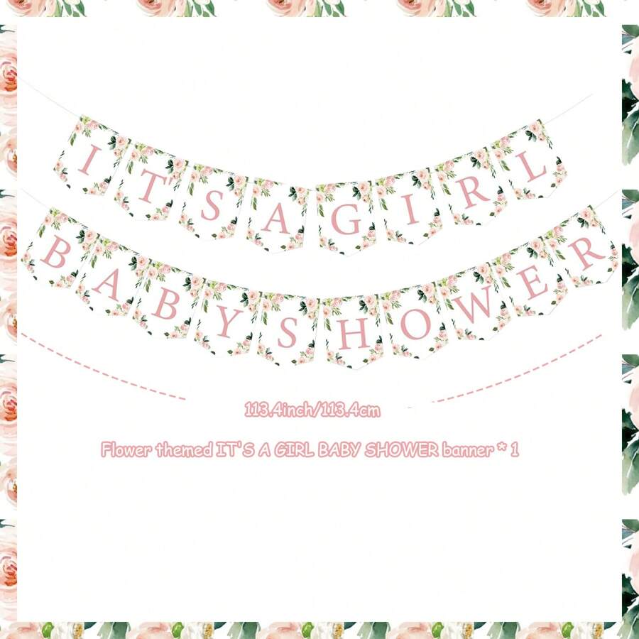 1Pcs It's A Girl Baby Shower Banner - Pink Floral Baby Shower ...