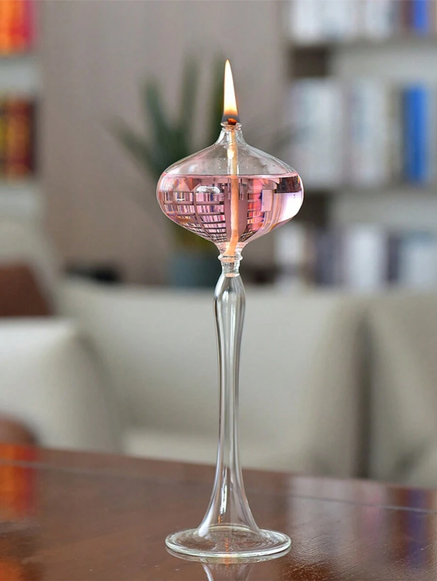 1pc High Foot Glass Oil Lamp Candle Holder Modern Romantic Transparent ...