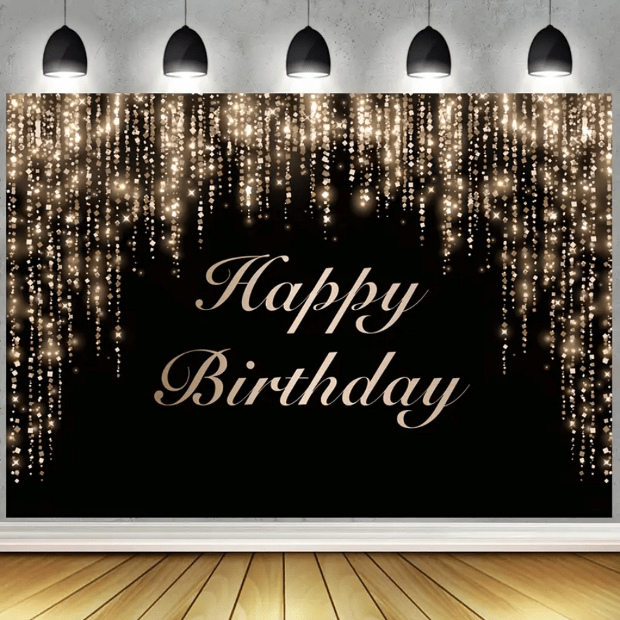 1pc,Happy Birthday Party Backdrop Banner, Black And Silvery Glitter ...