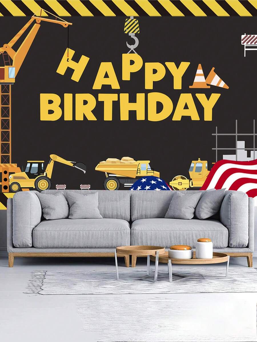 1pcs Construction Theme Happy Birthday Backdrop Cloth, Building Theme ...