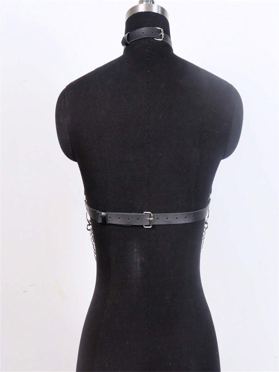 1pc Ladies' Sexy Black Chain Leather Harness Choker With Cutouts For ...