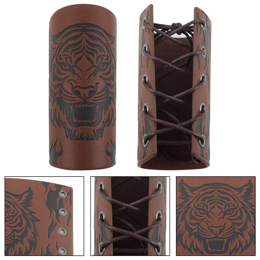 1pc Medieval Knight's Wrist Armor, Flame Tiger Design, Viking Warrior ...