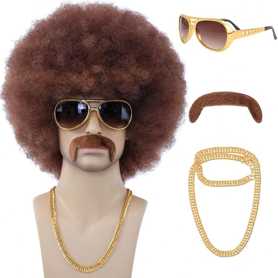 Conjunto de 5 peças para homens estilo cosplay dos anos 70 | Peruca ...