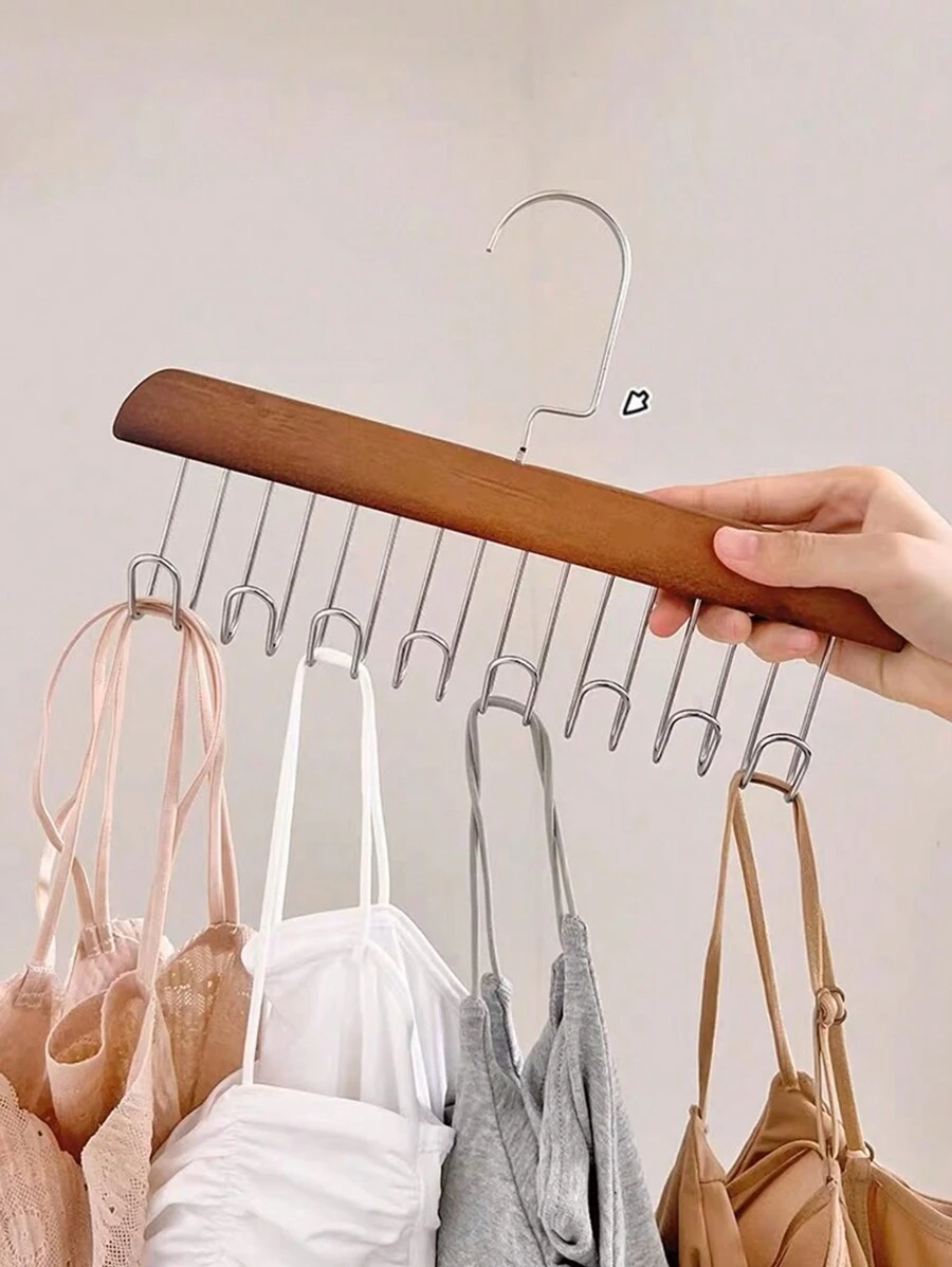 1pc 8-Hook Wooden Wave Shaped Hanger For Hanging Clothes, Ties, Belts ...