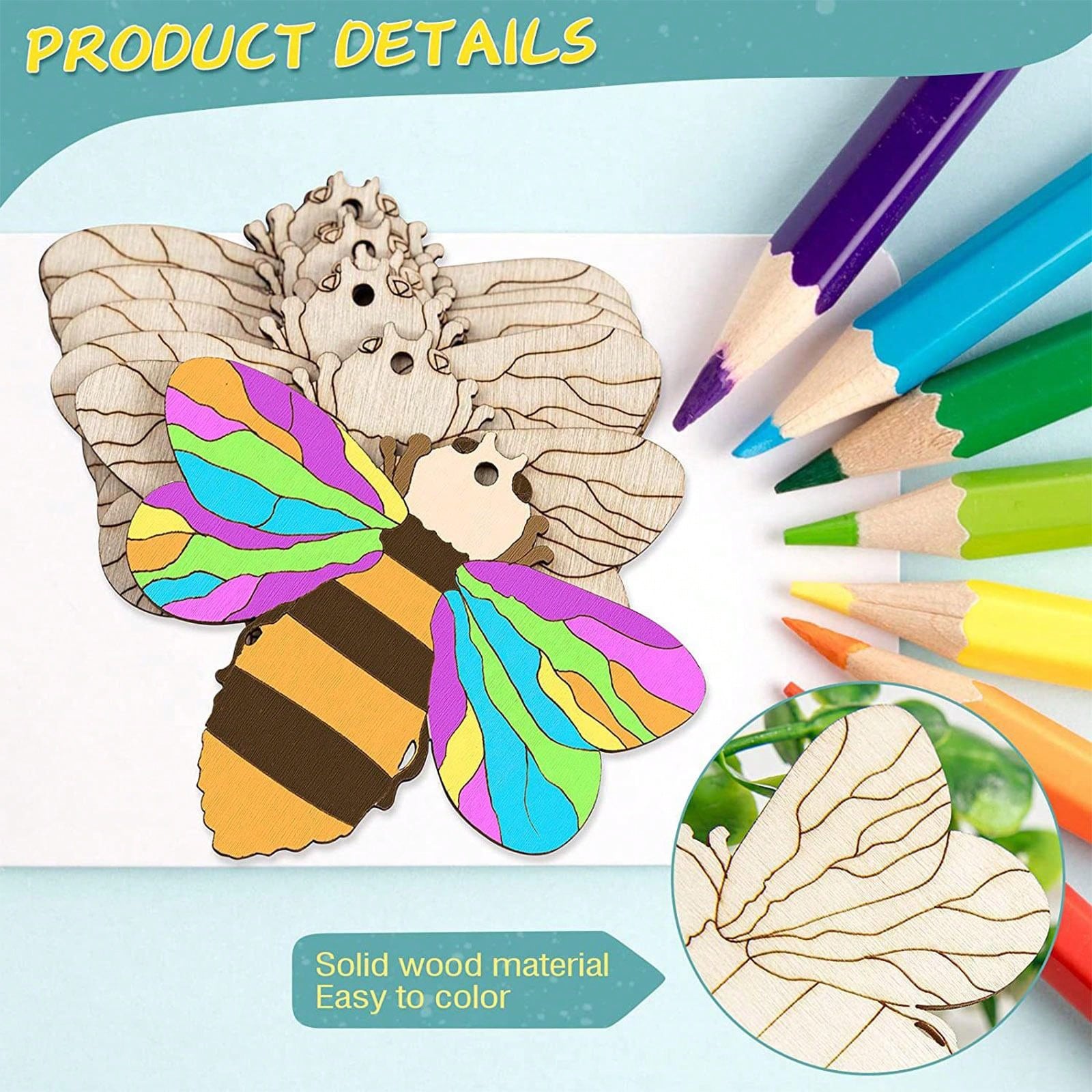 8/32pcs Wooden Cutouts Butterfly Wood Slices,Summer Sunflower Animals ...