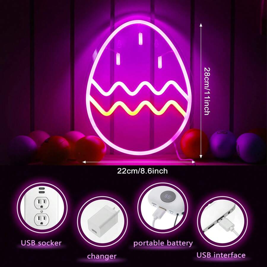 Easter Egg Neon Signs Easter Decorations Light Up Room Sign LED Neon ...