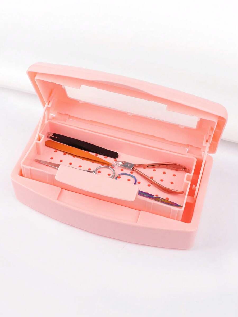 1pc Pink Manicure Tool Storage Box With Transparent Cover, Disinfection ...