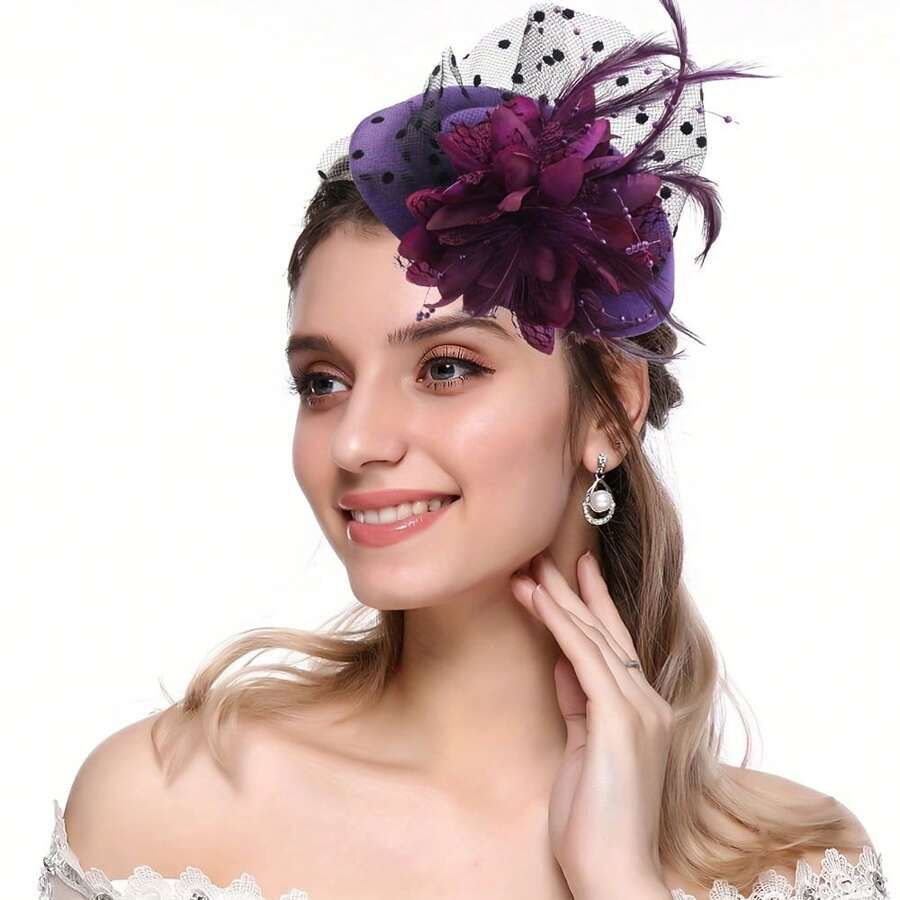 1Pc Fascinator Women's Fascinators Feathers Tea Party Hat, Veil ...