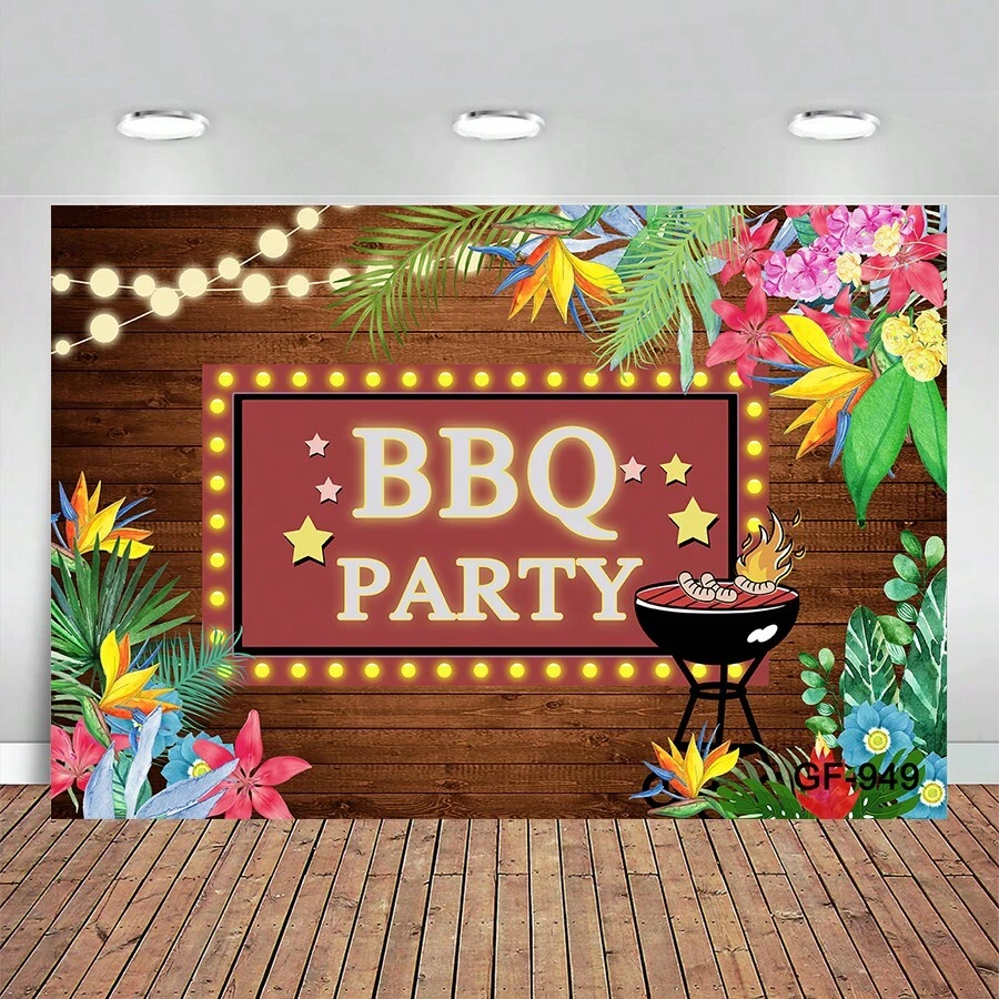 Backyard BBQ Backdrop Barbecue Beer Burgers Hot Dogs Background Green ...