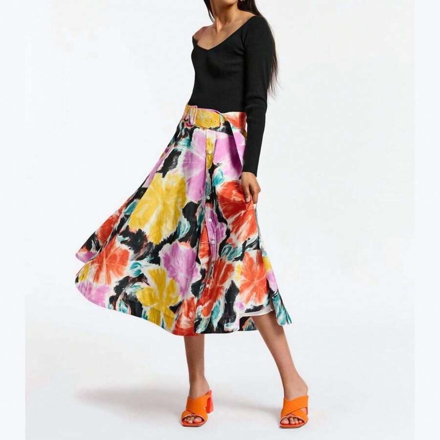 ESSENTIEL ANTWERP Dominoes Floral Skirt In Black Multi | SHEIN USA