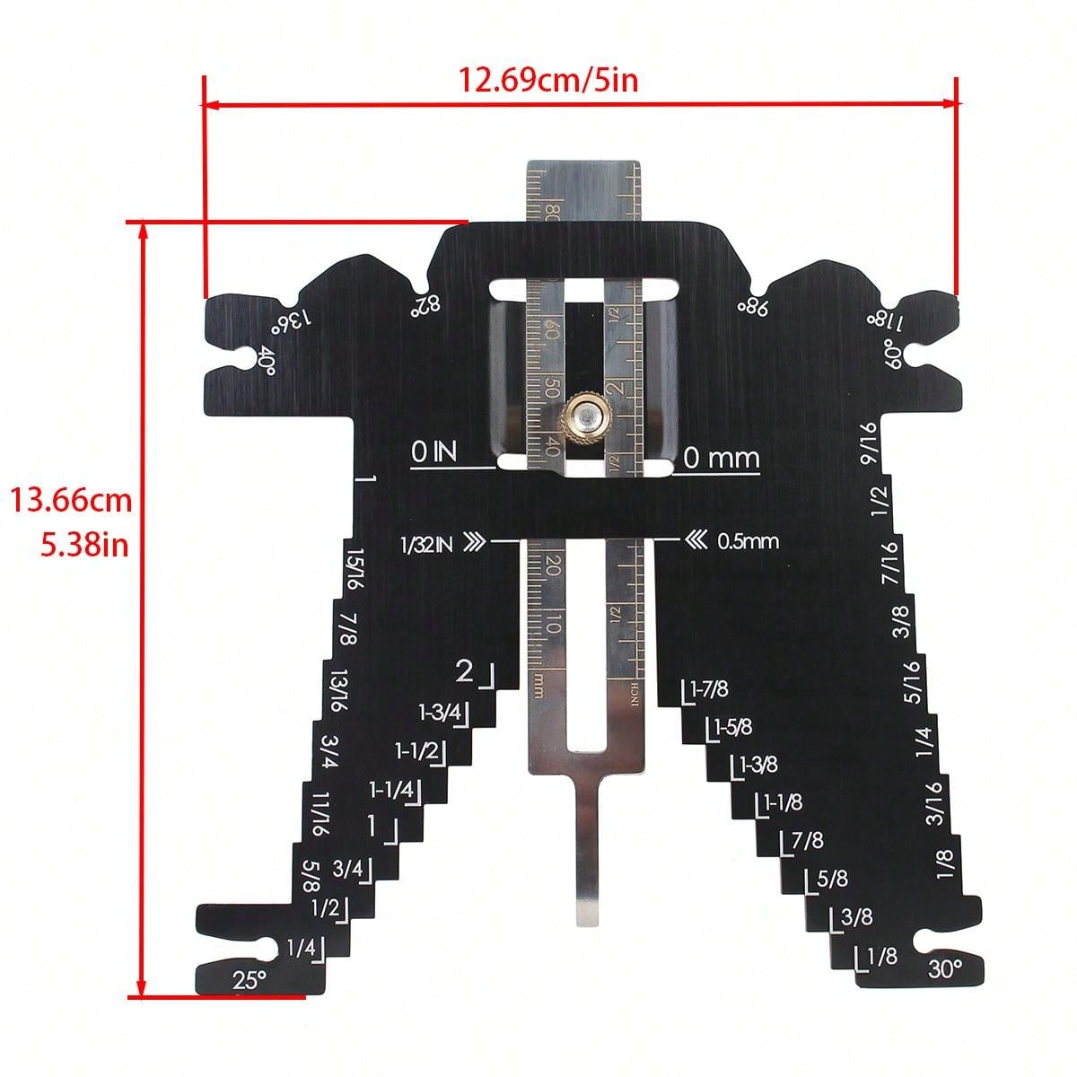 Black 1Pc Universal 5 In 1 Measuring Gauge Woodworking Tool - Drill Bit ...