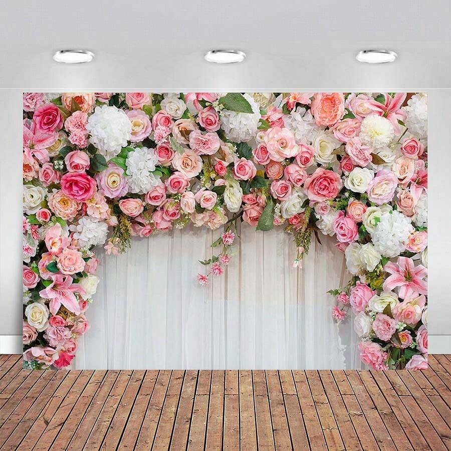 Arch Wedding Flowers Backdrop 10x8ft Vinyl Photography Background Stone ...