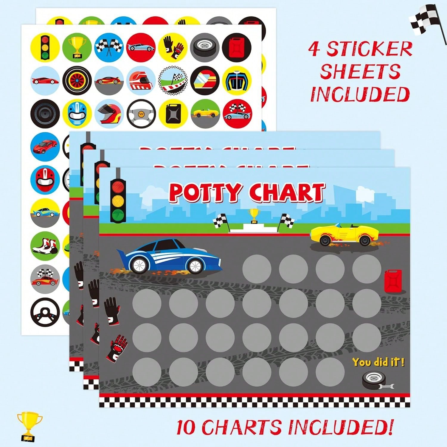 15Pcs Race Car/ Marine Animal Theme Potty Training Chart For Toddlers ...