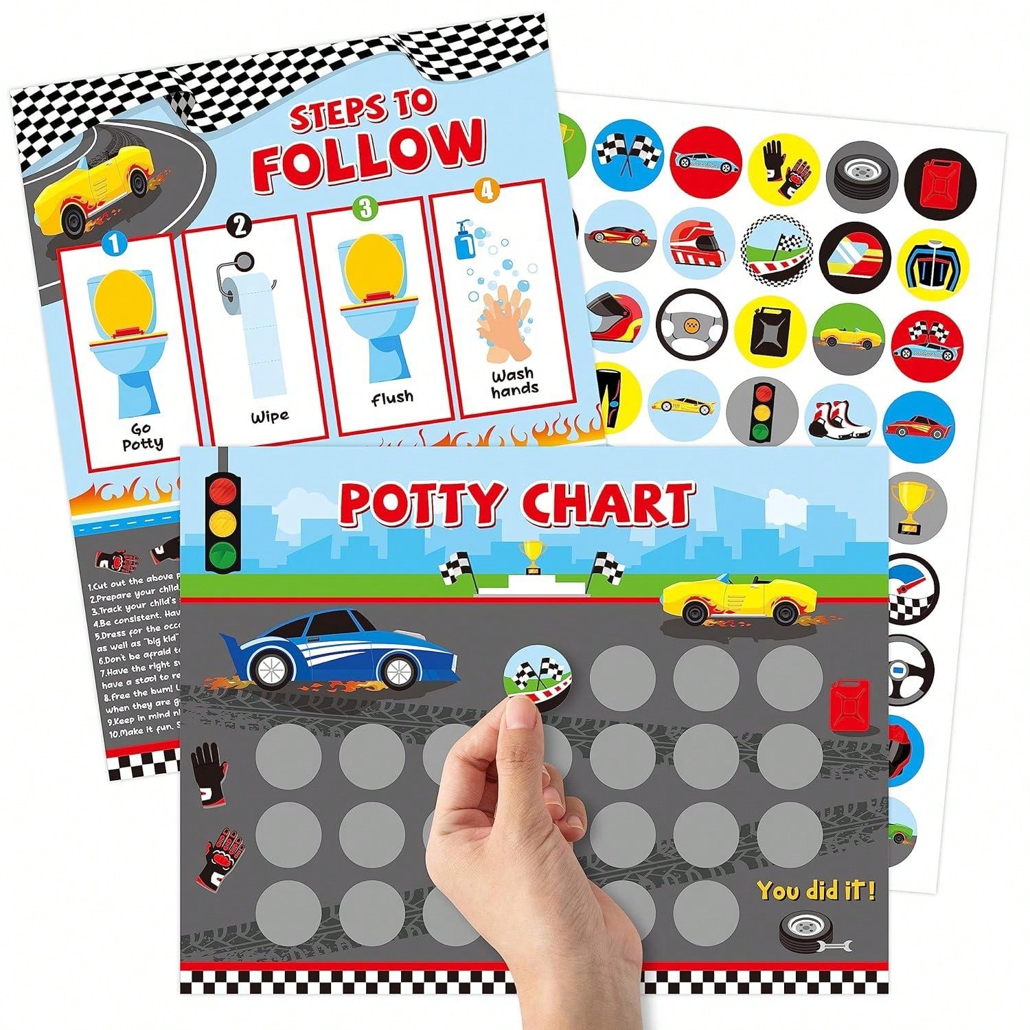 15Pcs Race Car/ Marine Animal Theme Potty Training Chart For Toddlers ...