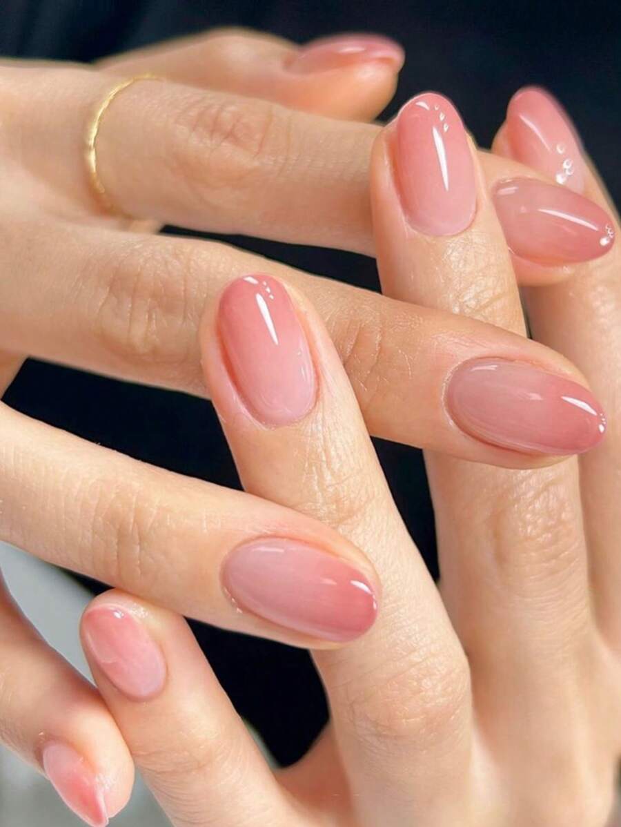 24 pezzi di Finte unghie ovali lucide con sfumature di rosa, in stile ...