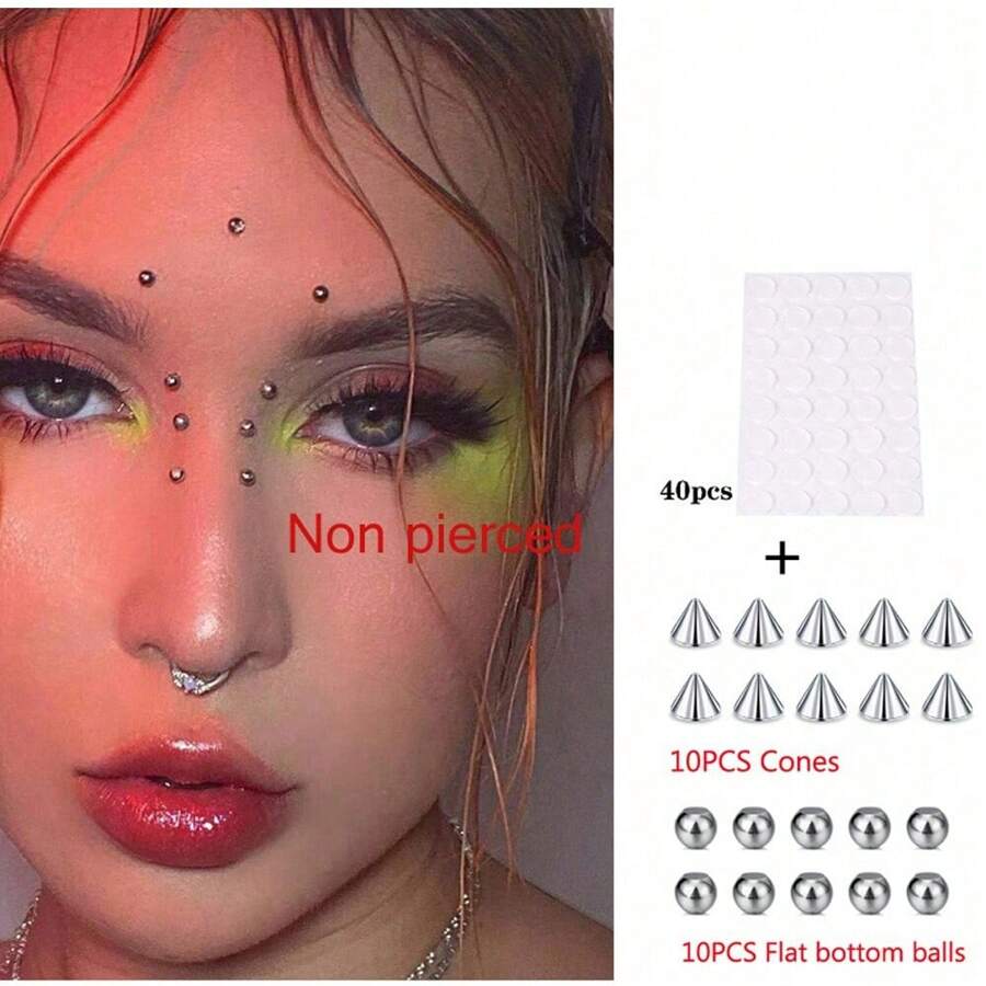 20個 fake lip piercing 眉ピアス fake snake bites フェイスピアス ステンレススチール フラットボトム ...