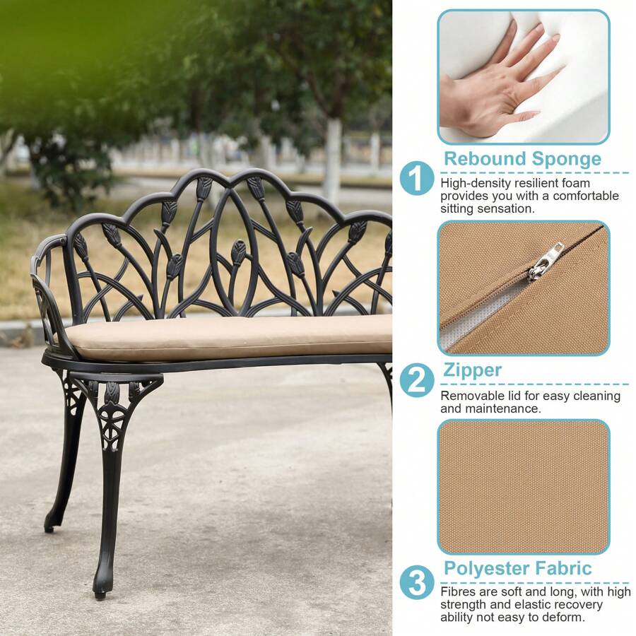 HOMEFUN Outdoor Bench With Cushion - Patio Garden Benches Metal ...