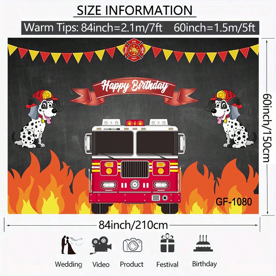 Firetruck Theme Children Birthday Background Firefighter Hero Boy Party ...