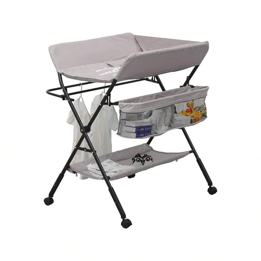 Baby Nappy Changing Table With Wheels And Storage, Folding Infant Care ...