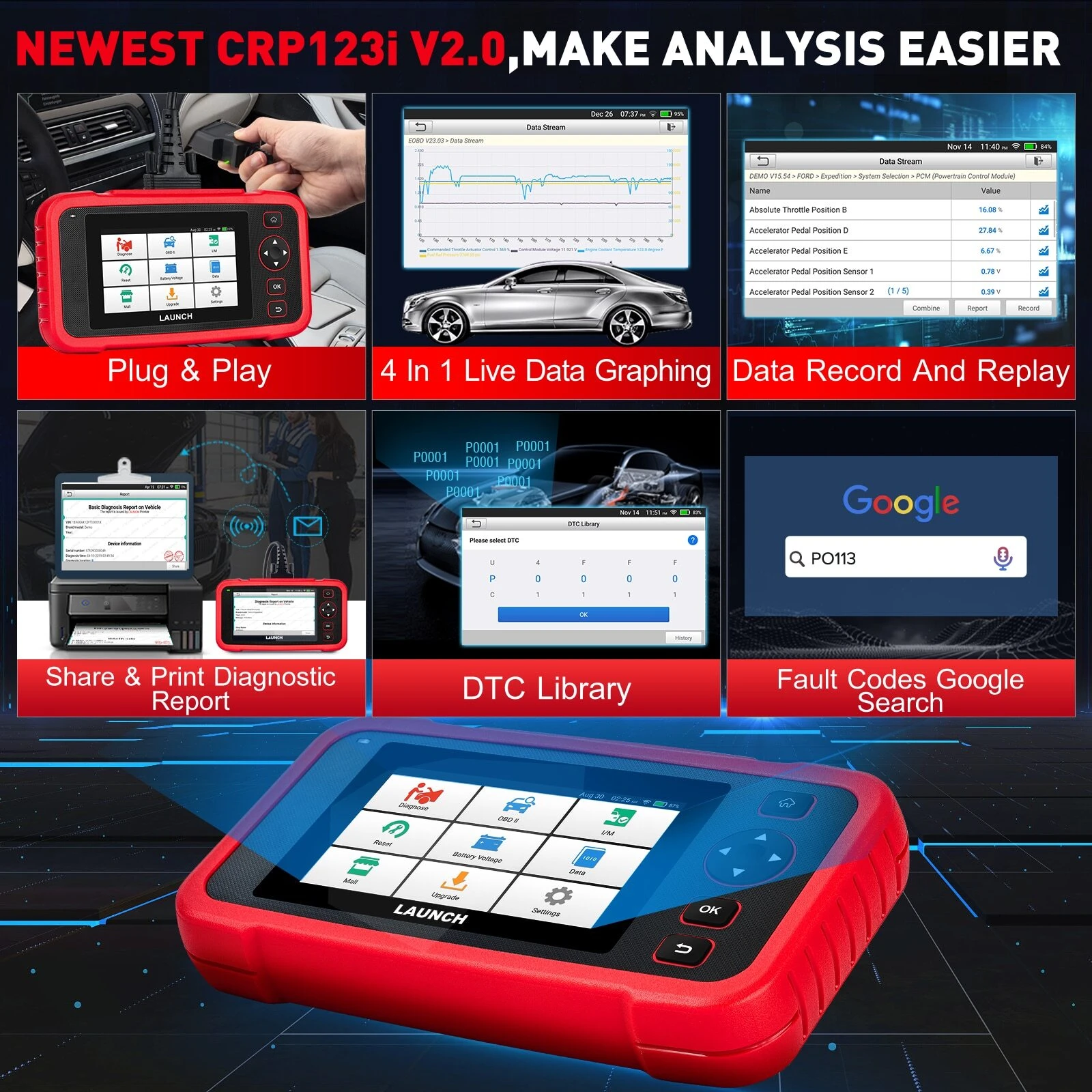 LAUNCH LAUNCH CRP123i V2.0 ABS SRS Transmission Engine Scan Tool OBD 2 ...