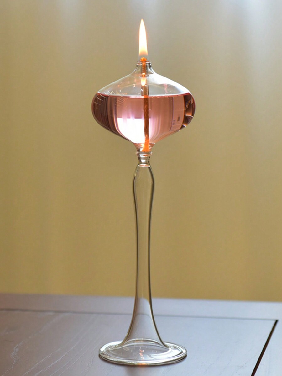 1pc High Foot Glass Oil Lamp Candle Holder Modern Romantic Transparent ...