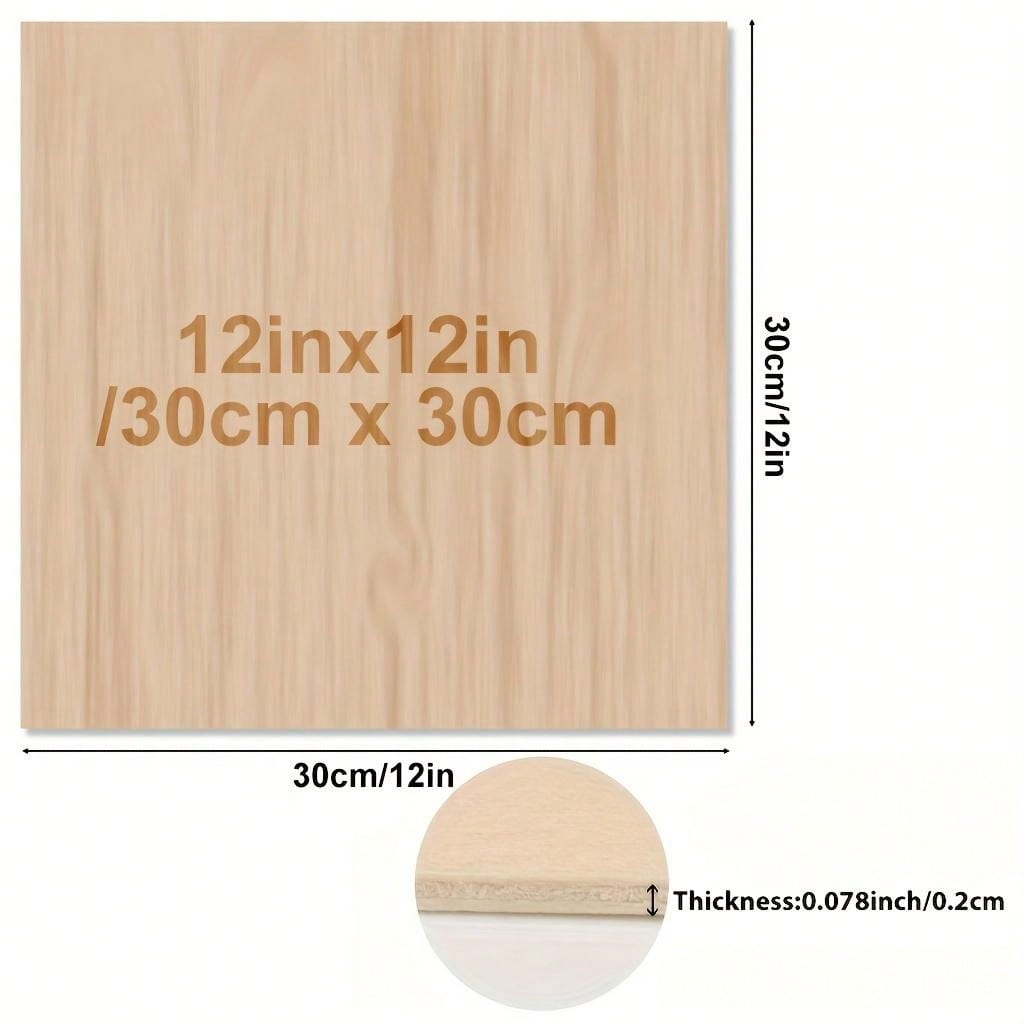 4Pcs Wood Sheets For Crafts-12x12x1/12 Inch- 2mm Thick Wood Sheets With ...