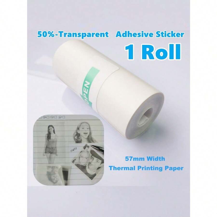 1 Roll Transparent Sticky Thermal Papers 57mm Width Printing For HD ...