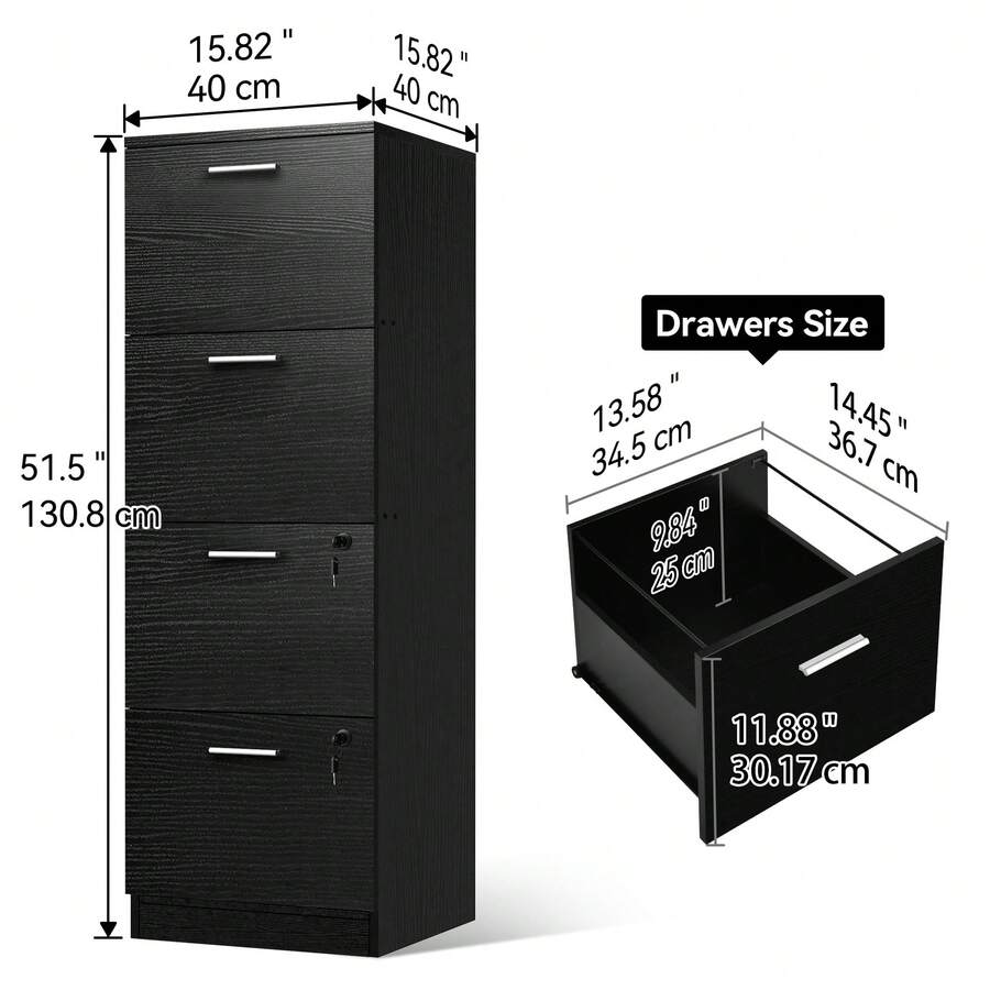 4 Drawers File Cabinet With Lock For Letter A4-Sized Files Upgraded ...